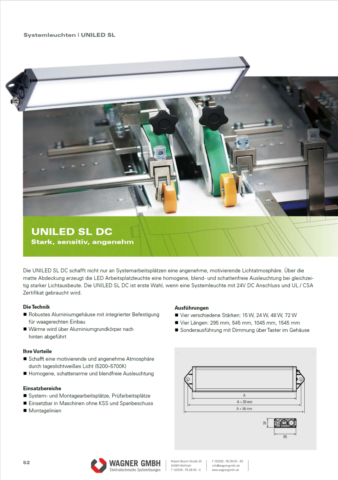 LED2WORK Systemleuchten - UNILED SL DC | WAGNER GMBH - Industrievertretung