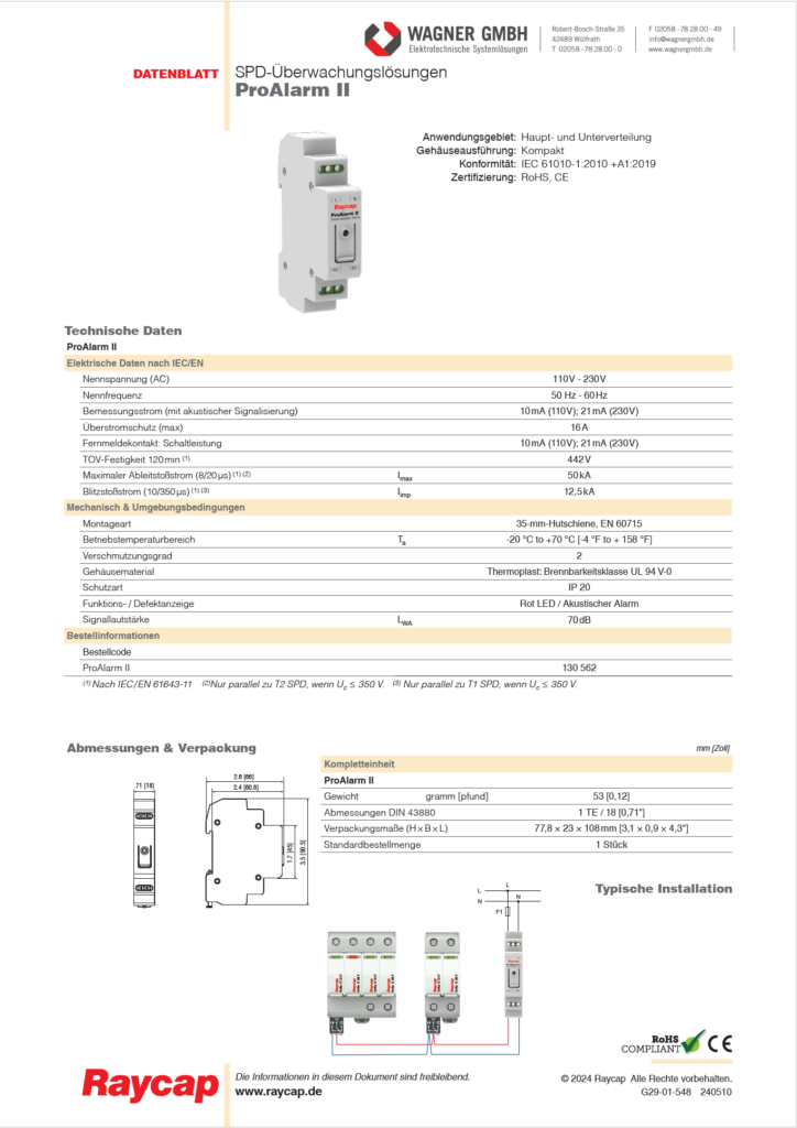 Raycap SPD-Überwachungslösung ProALARM II | WAGNER GMBH ...